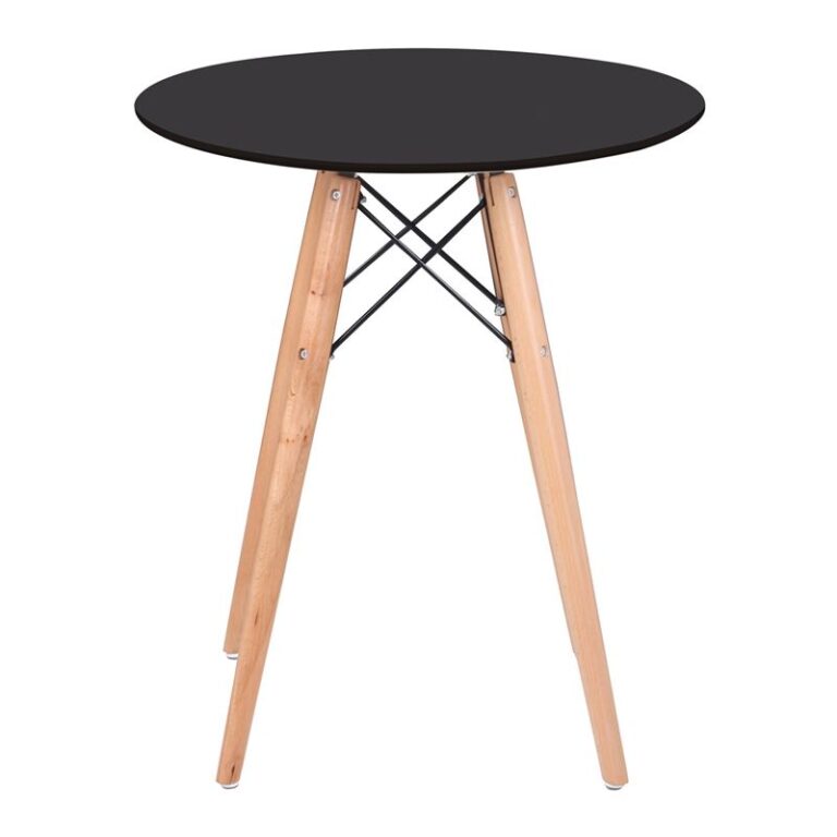 ART Wood Τραπέζι, Πόδια Οξιά Φυσικό, Επιφάνεια MDF Μαύρο Φ60cm H.70cm ...